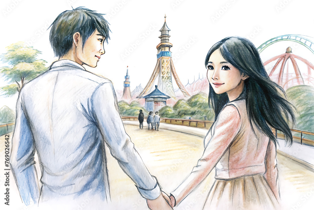 most beautiful asian girl holds hand with boyfriend behind her, she ...