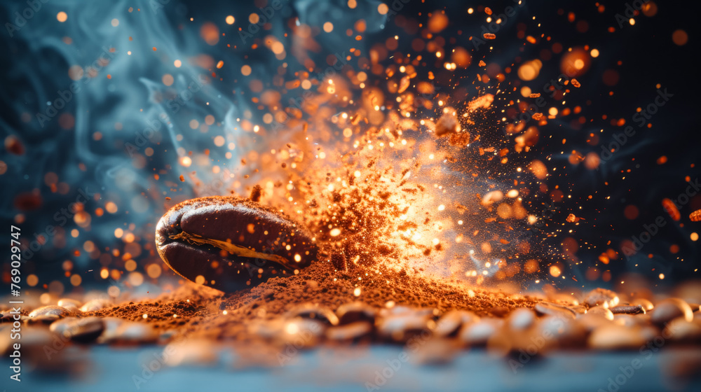 A coffee bean is crushed and scattered on the ground. Concept of chaos ...