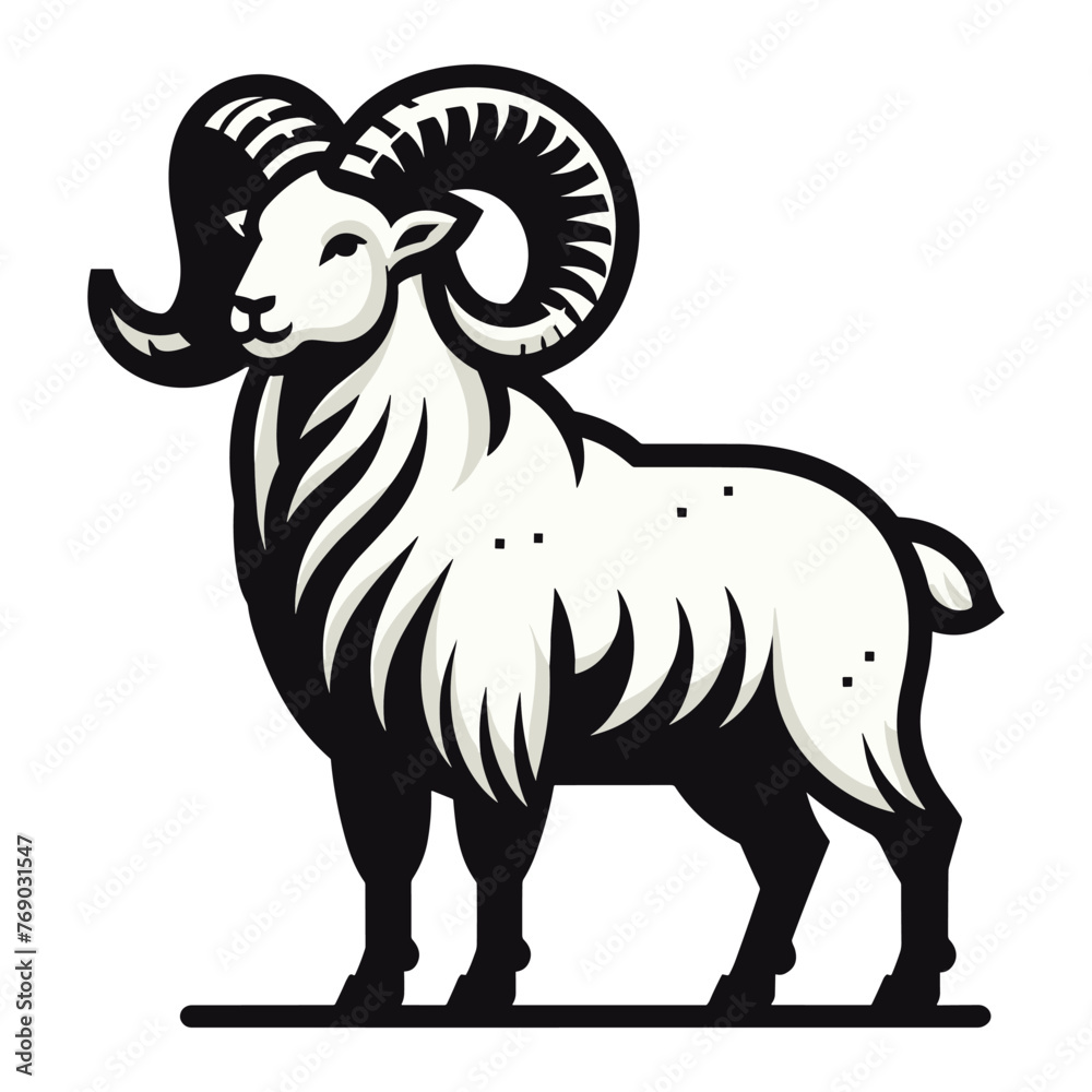 Horned ram bighorn sheep full body vector illustration, animal ...
