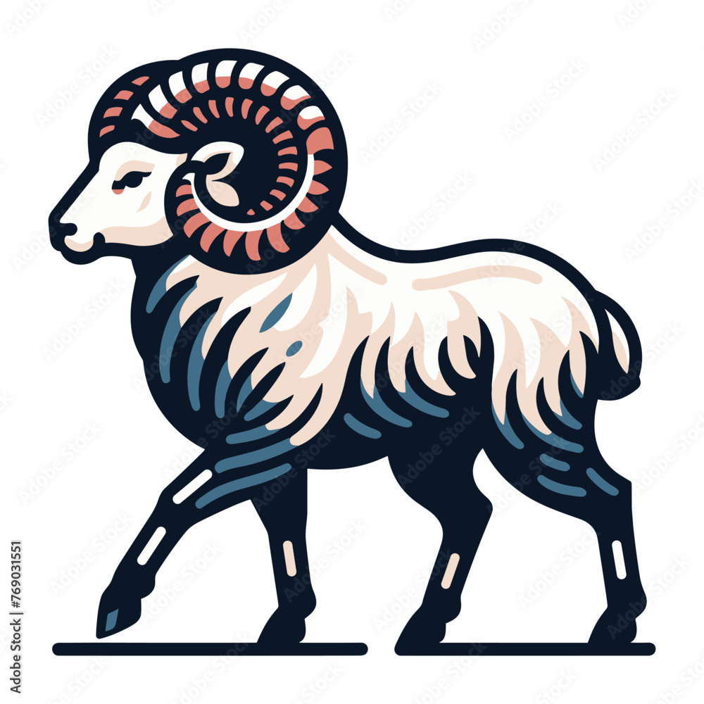 Horned ram bighorn sheep full body vector illustration, animal ...