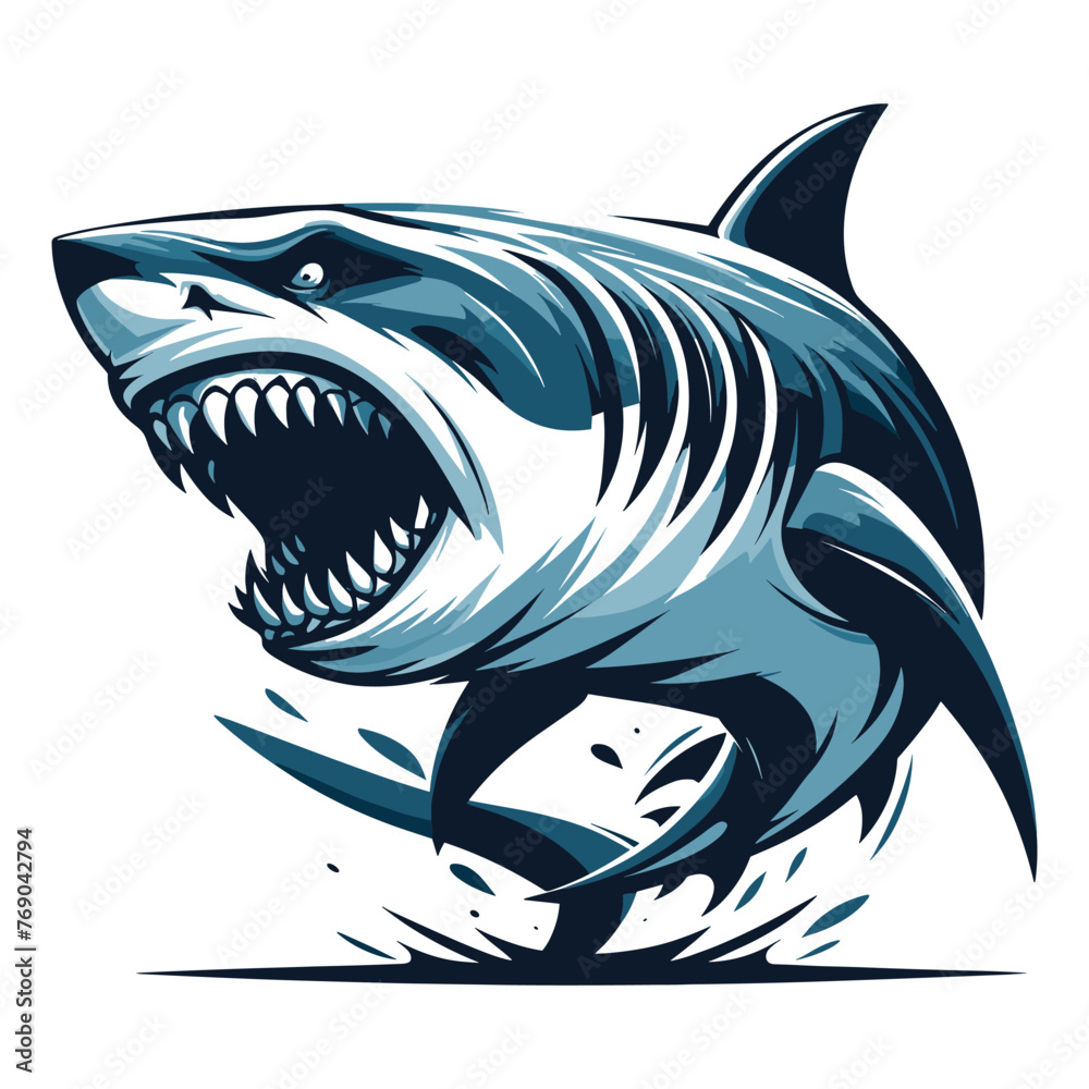 Angry wild great white shark with splash of water vector illustration ...
