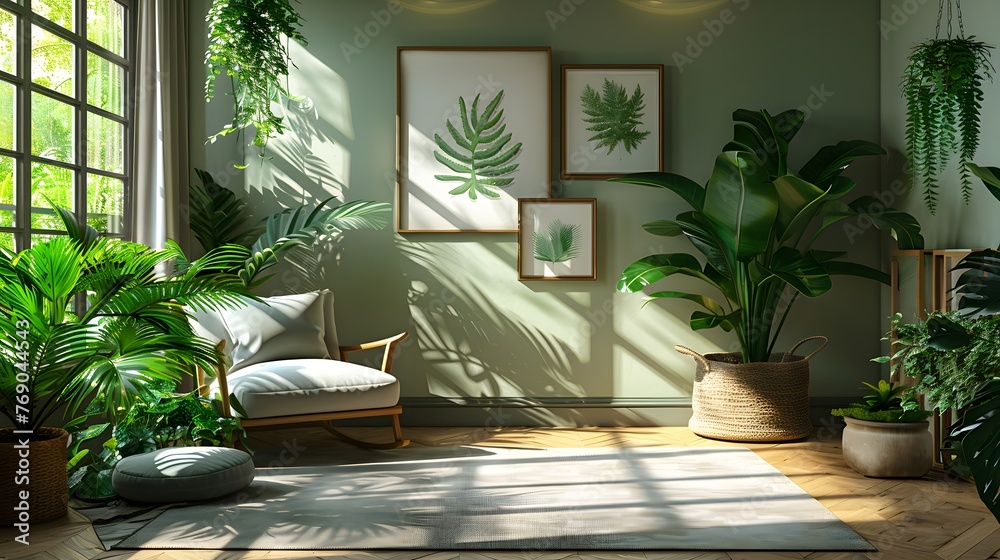 wall art mockup featuring a series of botanical prints, adding a fresh ...