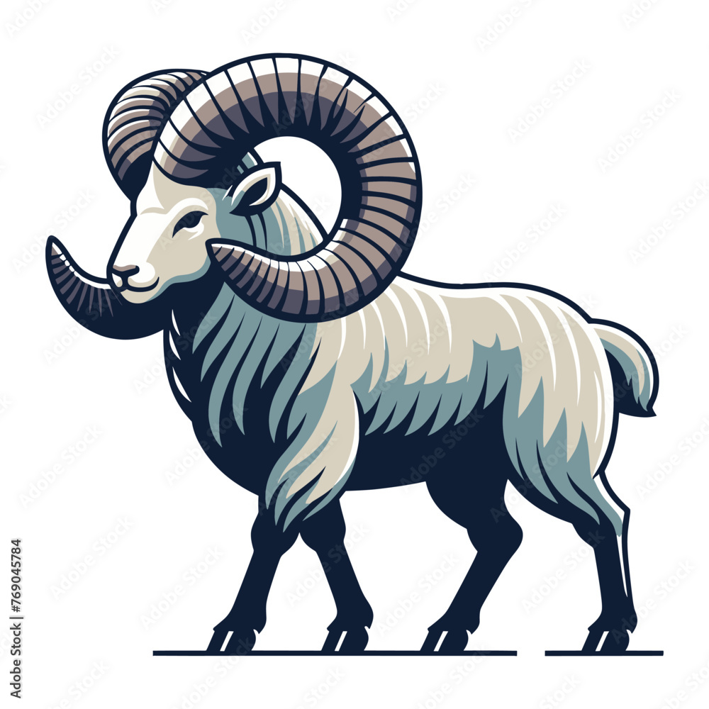 Horned ram bighorn sheep full body vector illustration, animal ...