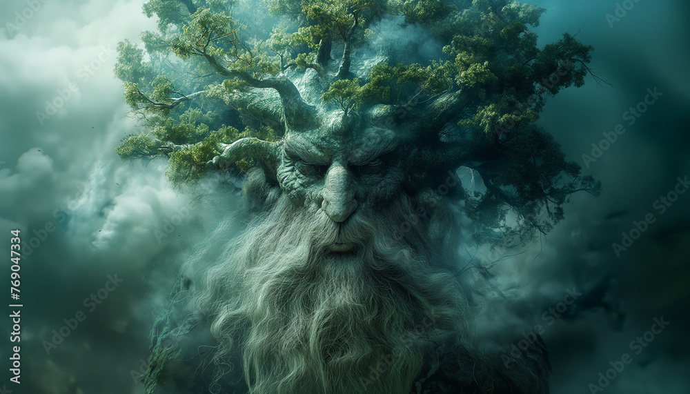 Silhouette of god's face in the clouds. A vision of the biblical ...