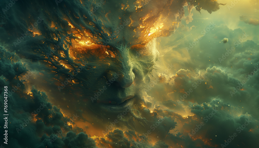 Silhouette of god's face in the clouds. A vision of the biblical ...