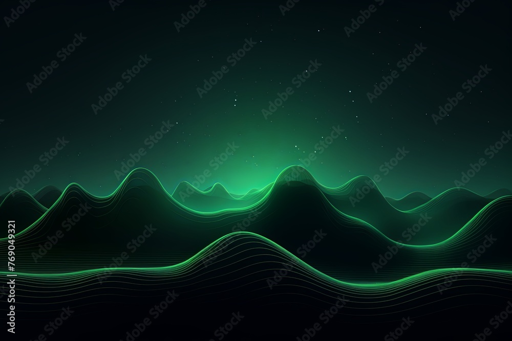 dark background illustration with green fluorescent lines, in the style ...