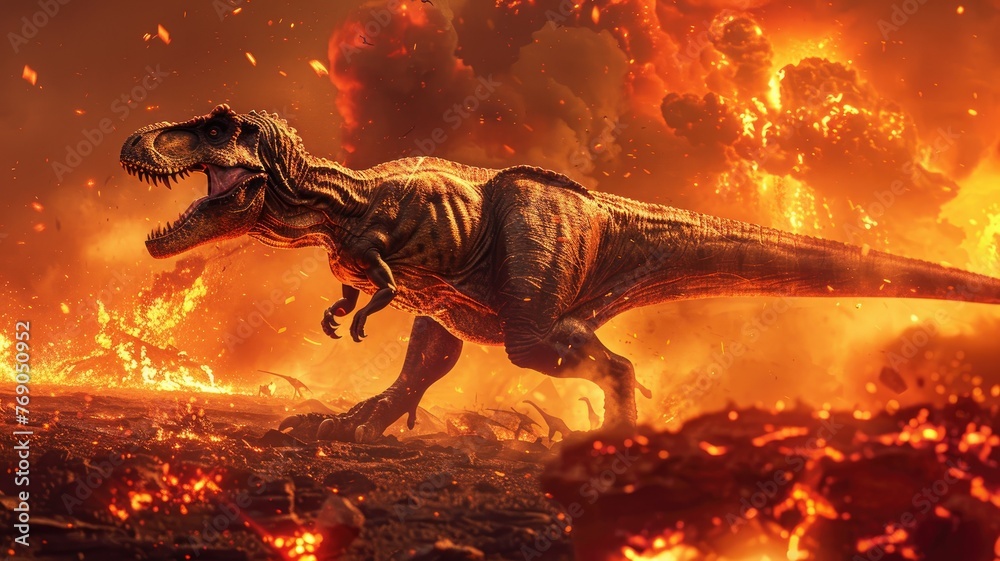 Fierce Tyrannosaurus Rex in a firestorm - A digitally created scene ...