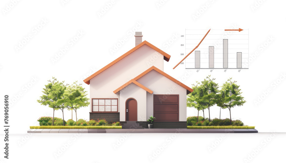 3D rendered house with growth chart graphic - A modern house ...
