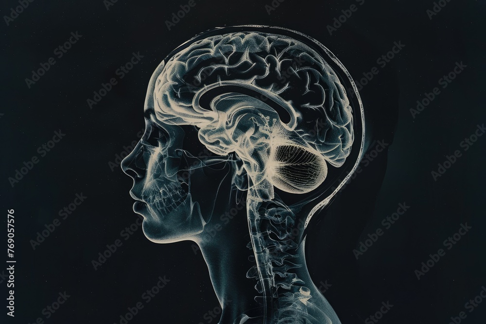 Glowing human silhouette showcasing brain - Striking digital art of a ...