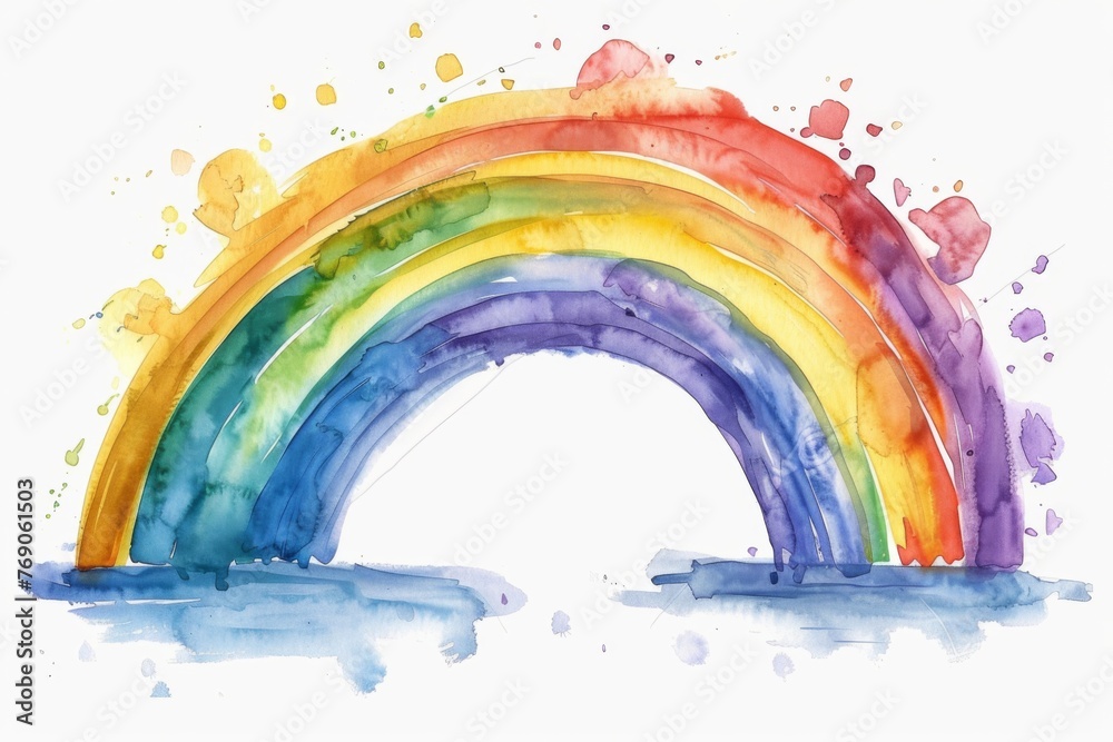 Watercolor Rainbow, a simple clipart illustration isolated on a white background, cute pastel ...