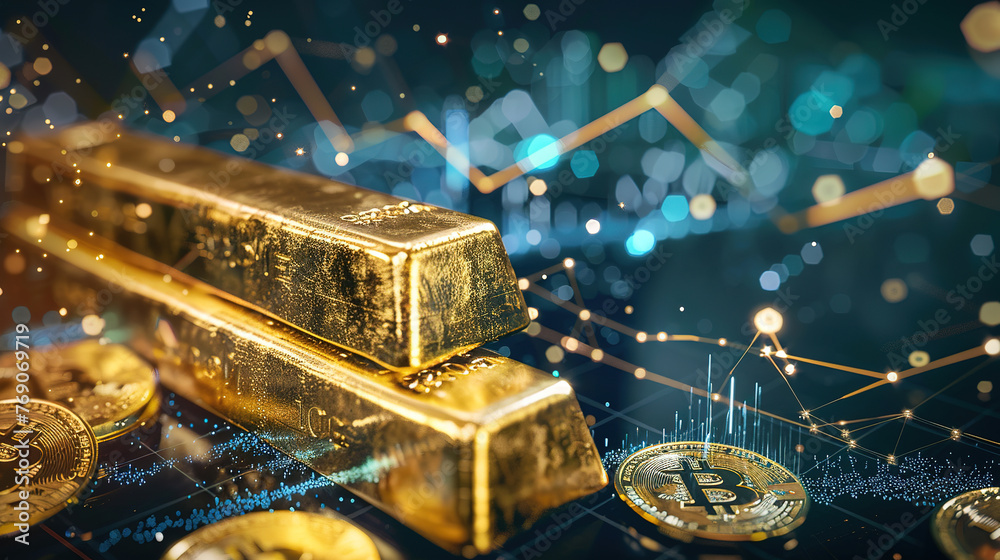 Gold bar stack and investment stock graph business concept on gold ...