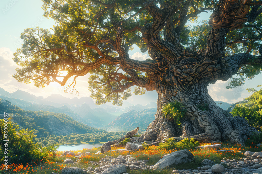 A centuries-old oak tree standing next to a genetically modified tree ...