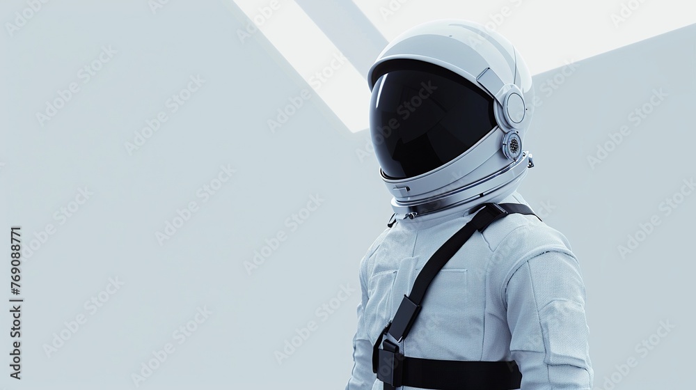 Minimalist astronaut suit with an exaggerated, oversized belt cinching ...