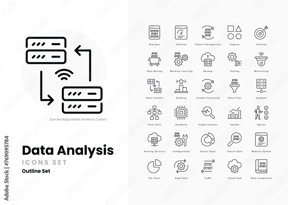 Data analysis icons set, Database, Spreadsheet, Graph, Pie Chart, Bar ...