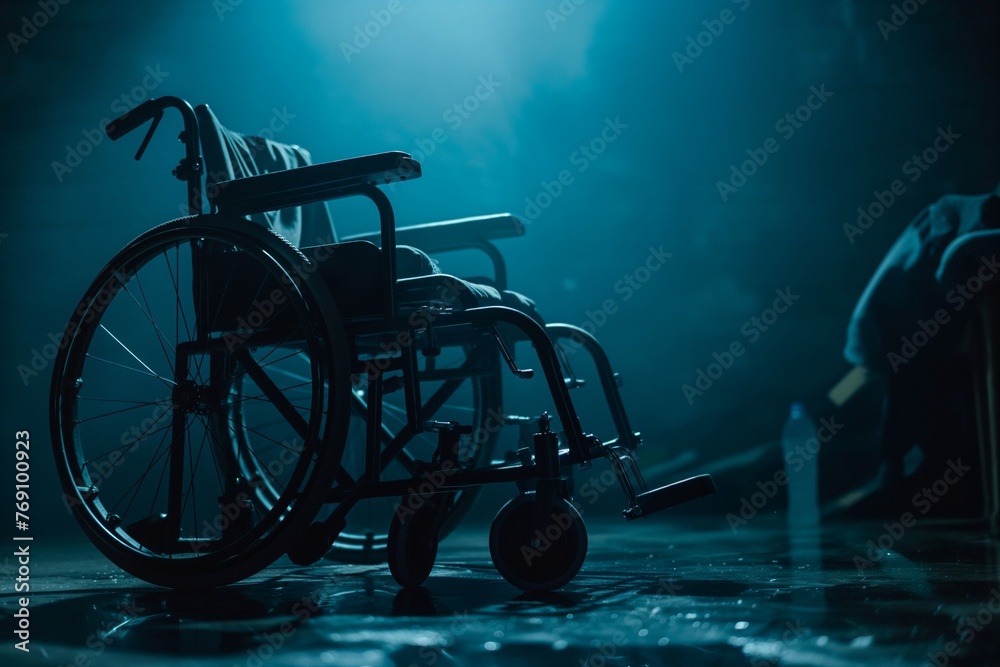 a Wheelchair closeup in a dark room, wheelchair closeup in the dark ...