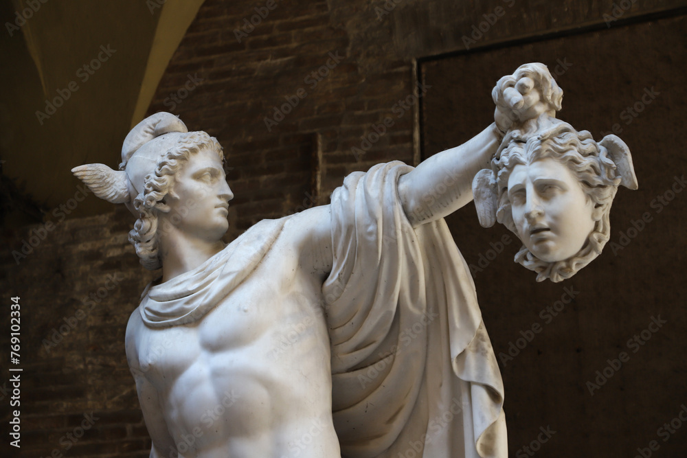 Modena, Italy, march 2024, detail of the Statue of Perseus ...