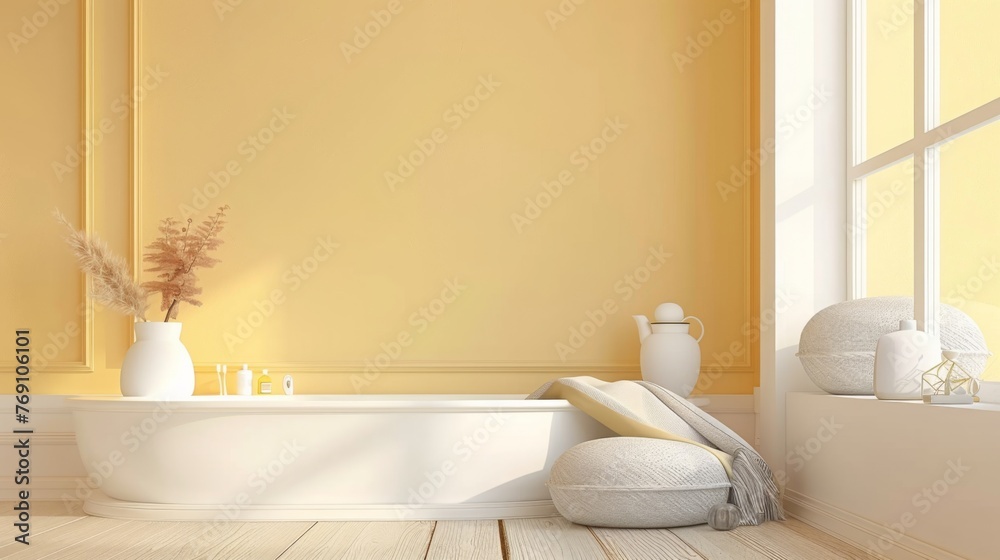 yellow virtual empty room background backdrop banner image with window ...