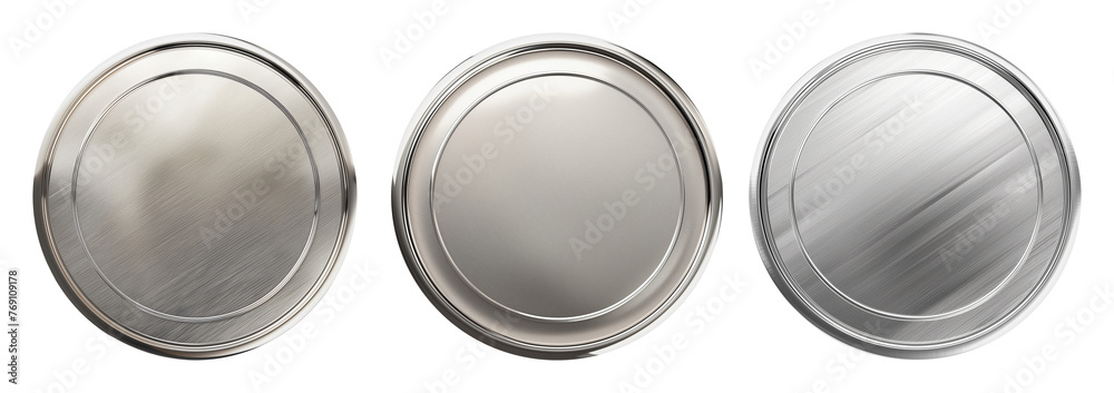 Set of realistic blank silver coins or medals isolated on white, empty ...
