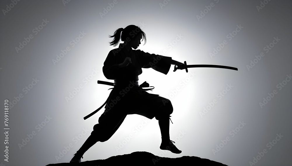 silhouette of a knight with a sword, the Silhouette of a samurai girl ...
