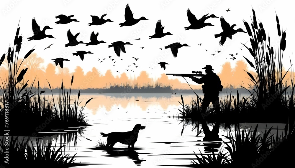 Wildlife Duck animals hunting hunt landscape panorama - Black ...