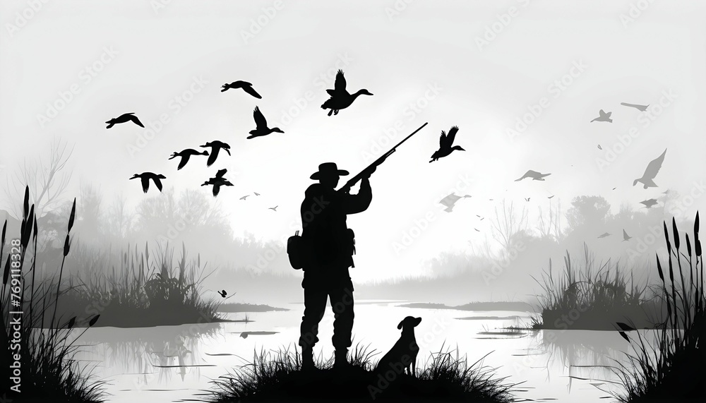 Wildlife Duck animals hunting hunt landscape panorama - Black ...