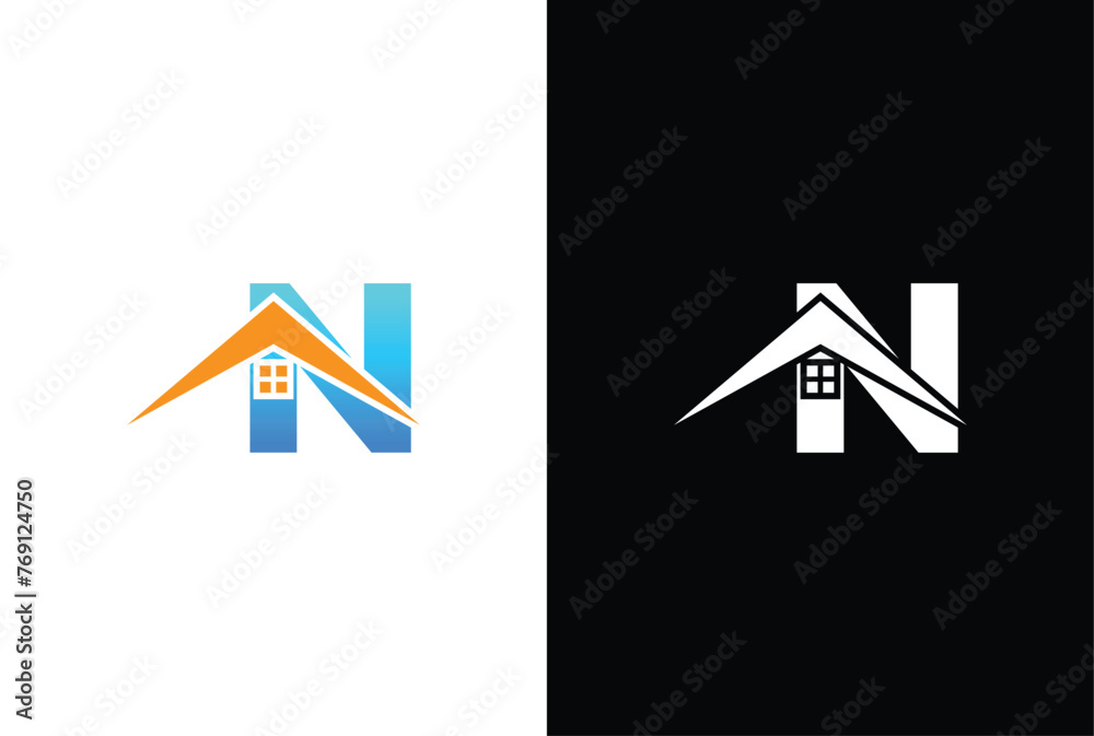 Initial letter N with house logo icon design vector. letter N with ...