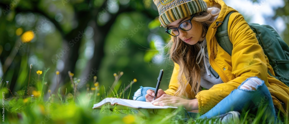 Thoughtful Student Journaling Under Tree on School Grounds, Reflecting ...