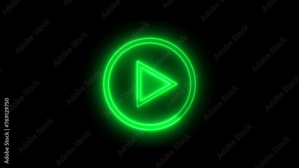 Neon glowing Play button animation on black background. Play button ...