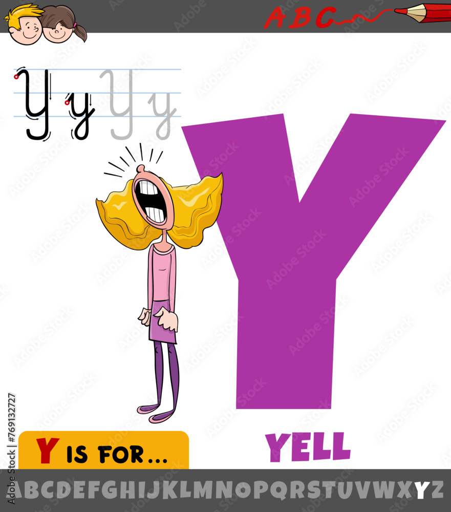 letter Y from alphabet with cartoon illustration of yell phrase Stock ...
