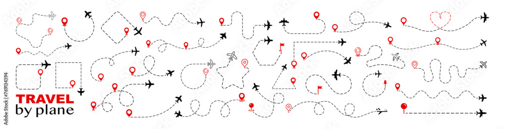 Airplane line path icon. Plane paths. Aircraft tracking, planes, travel ...