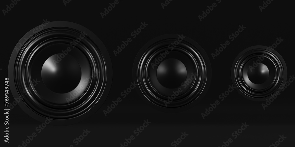 Music audio speaker 3d render. technology sound power bass stereo ...