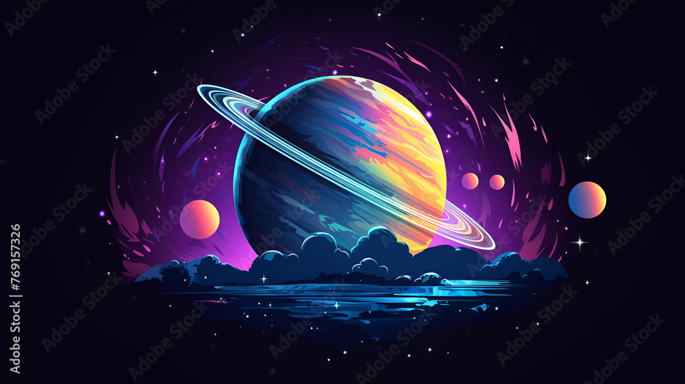 Vibrant digital art illustration of a vibrant multi-colored planet with ...