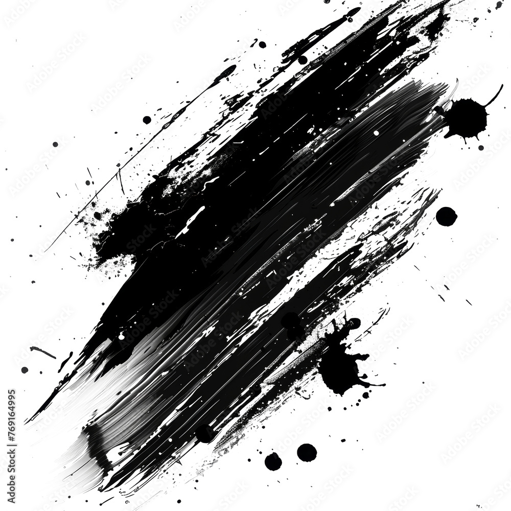 Dynamic black paint smear with splatter, cut out - stock png. Stock ...