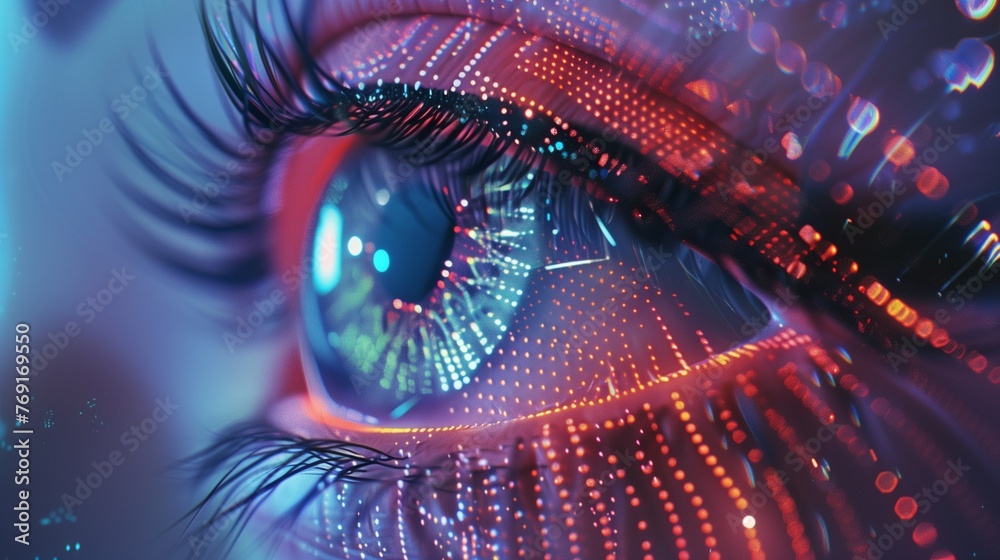 Human multicolored iris of the eye animation concept. Rainbow lines ...