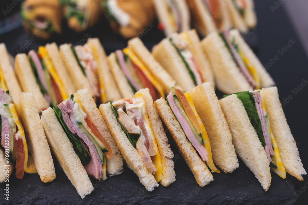 Catering table, beautifully decorated banquet table with variety of ...