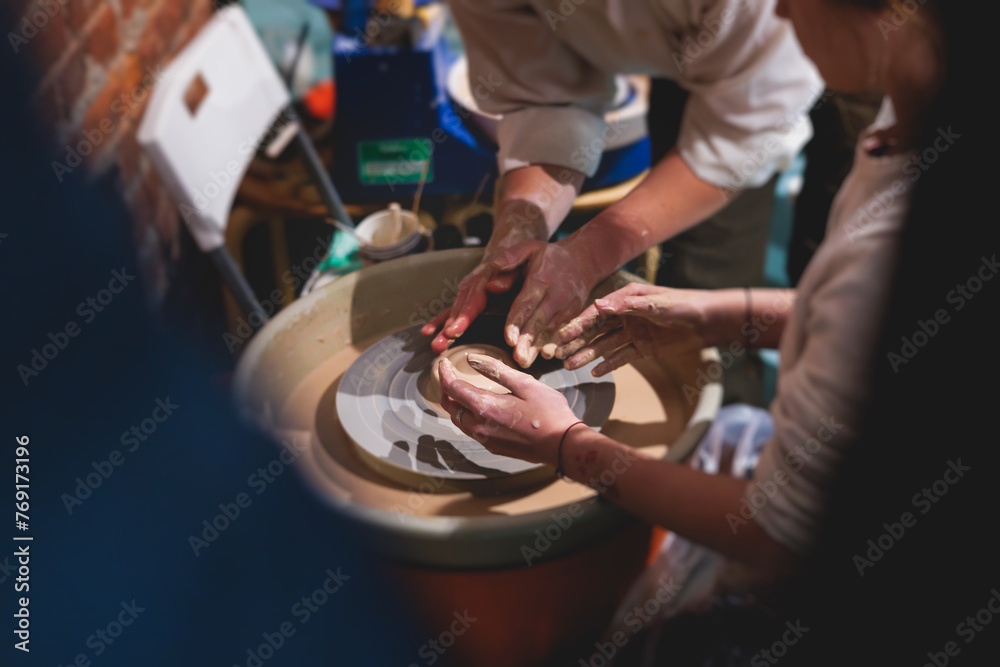 Pottery lesson master class for kids children, process of making clay ...