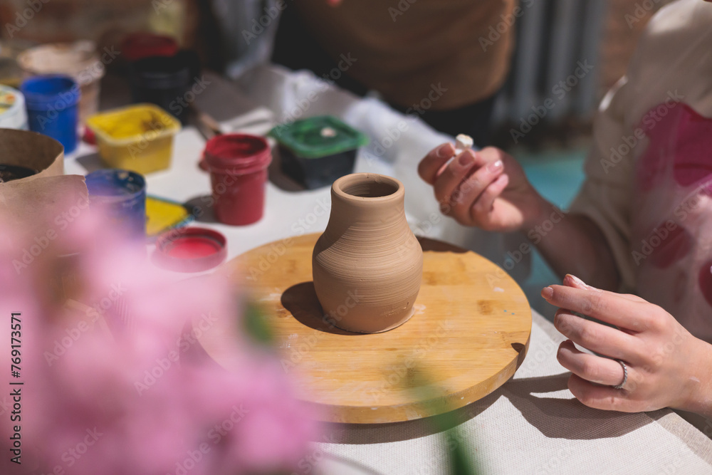 Pottery lesson master class for kids children, process of making clay ...