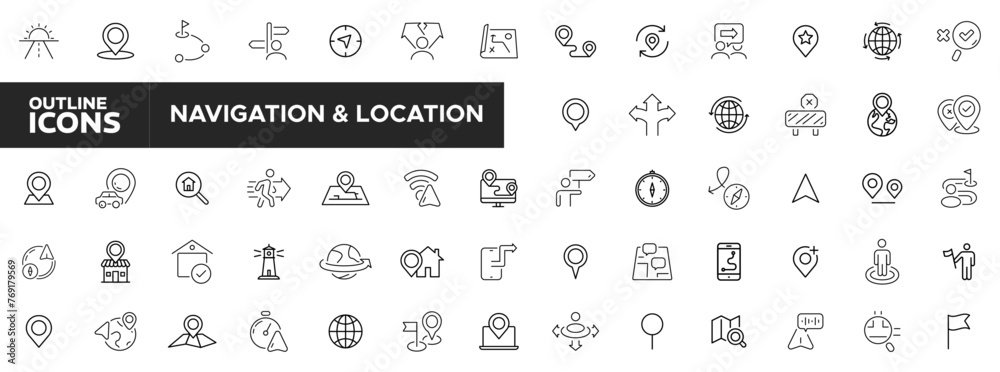Location icons set. Navigation icons. Map pointer icons. Location symbols. Map pointer, location ...