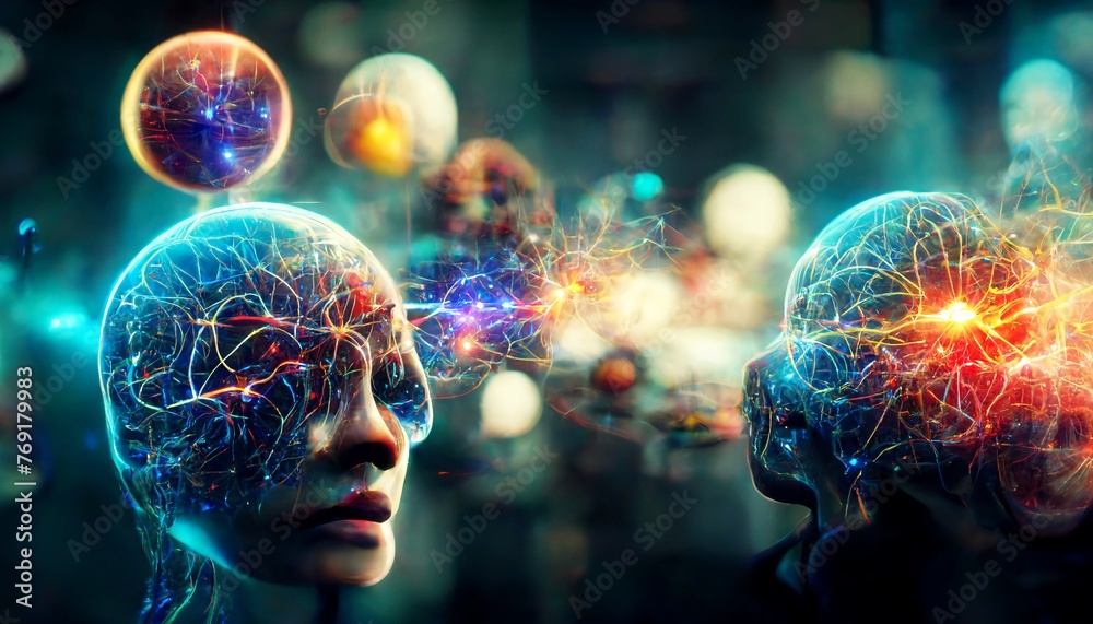 telepathy and Psychic power Two heads with a lot of wires coming out of ...