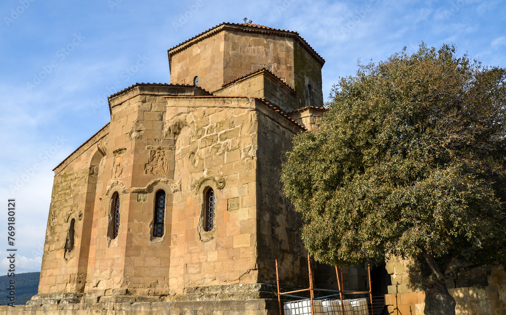 View of the Georgian Orthodox Jvari monastery situated on the ...