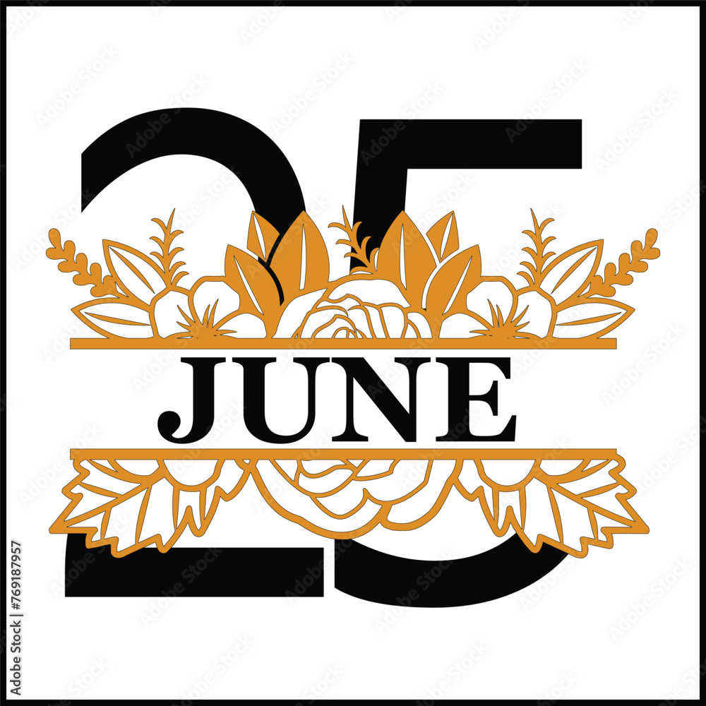 25 June Floral Split Silhouette Counting Vector Design | Print Design ...