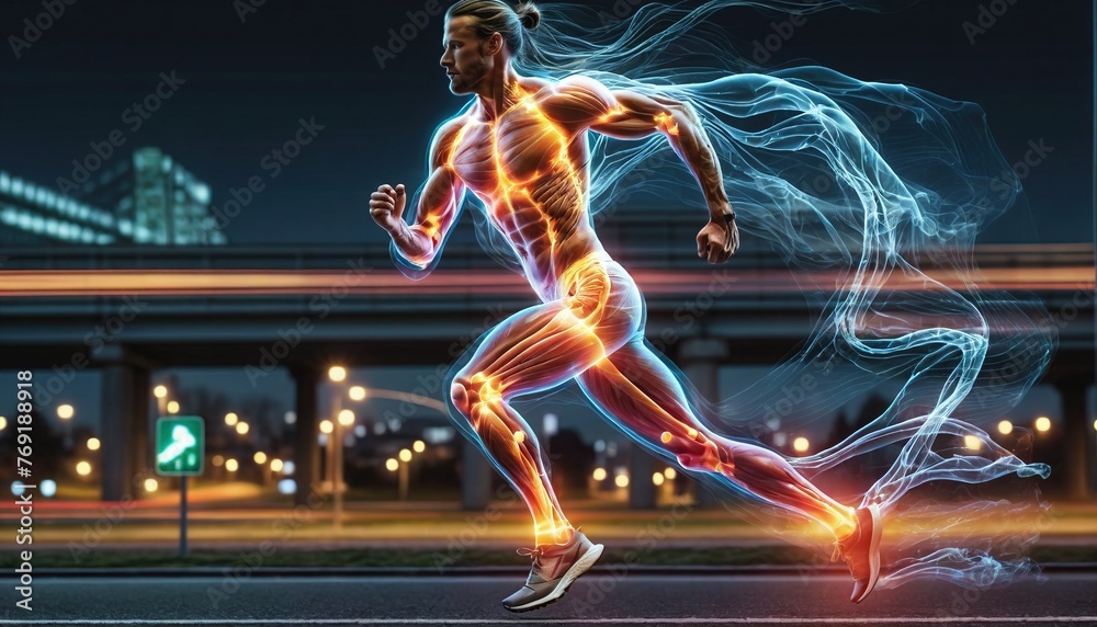 Semi-transparent athletic person with insight into the structure of ...