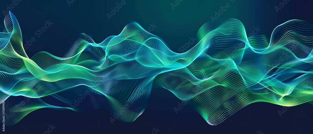 an oceanic blue-green digital background resembling sound waves, with ...