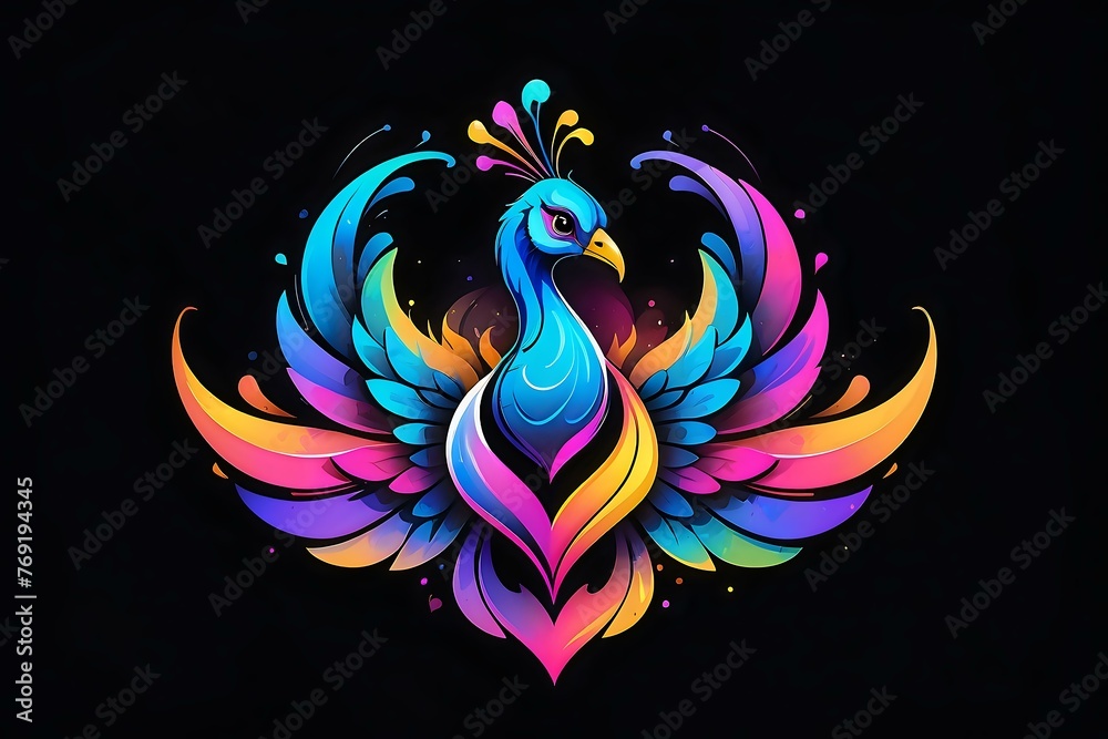 Spectral Phoenix Splendor. A majestic phoenix in a spectrum of colors ...