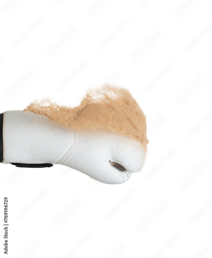 Boxing punch through Sand, concept of competition challenge of leader ...