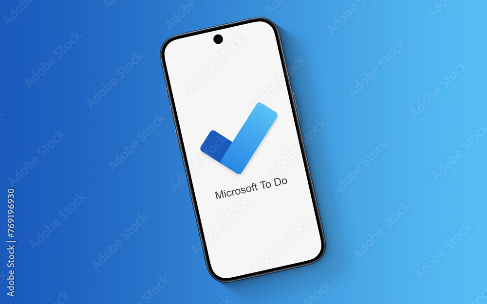 Microsoft To Do logo is displayed on a modern smartphone, blue gradient ...
