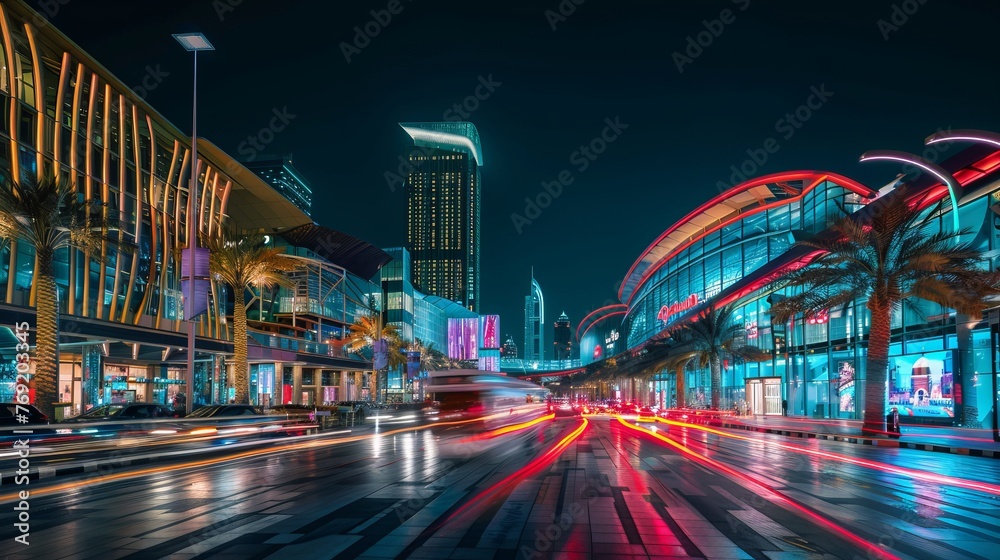 A nighttime scene in Dubai downtown reveals the city's stunning modern ...