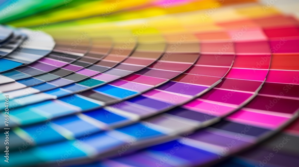 Color pallet close-up. Spectrum of paint colors in sharp focus for a ...