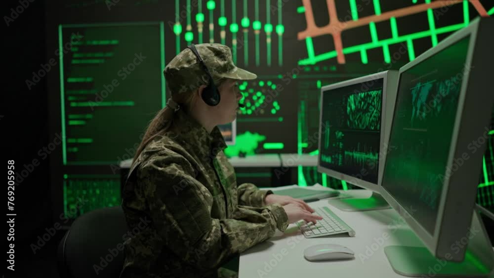 Person security squad in control center. Military headquarters ...
