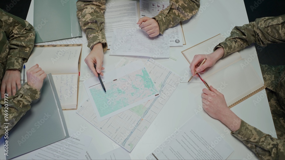 Group of security squad in control center. Military headquarters ...